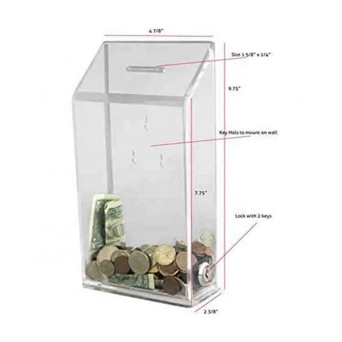 Transparent Clear Plexiglass Donation Box With Lock And Key Floor Stand ...